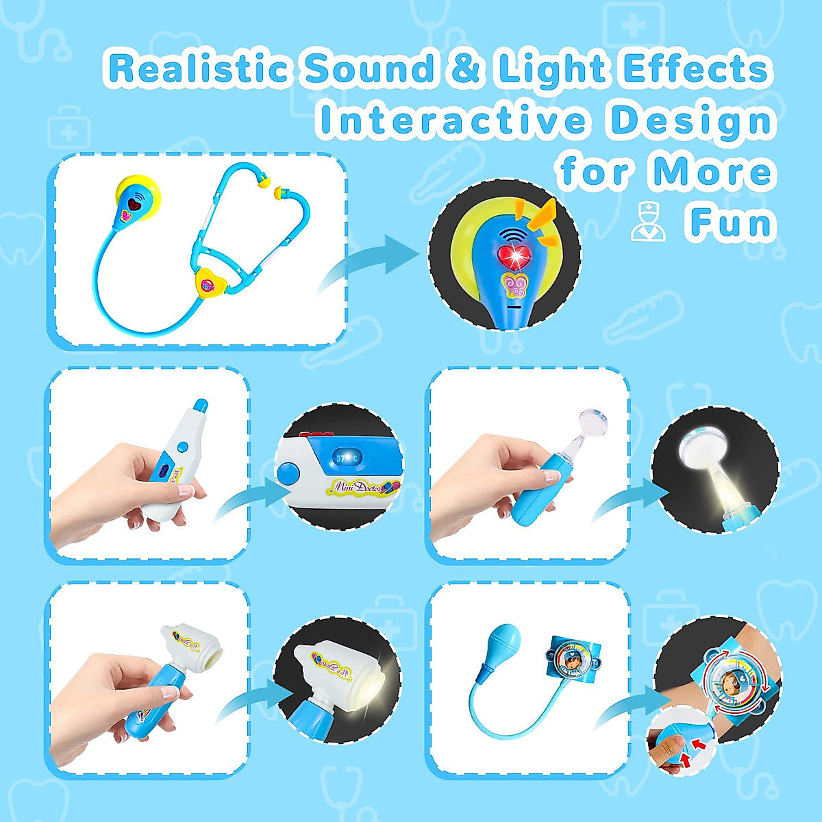 Kids Doctor Kit for Toddlers 3-5 Boys Girls,32 Pcs Toddler Dress Up Pretend Play Dentist Medical Kit Kids Doctor Playset with Stethoscope Costume Gifts Educactional Toys for 3 4 5 Year Old Boys