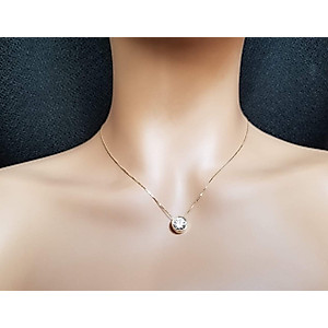 GNGJewel CZ Collection Solid 14k White or Yellow Gold Bezel-Set Pendant Necklace, 18" Box Chain (2cttw, YellowGold)