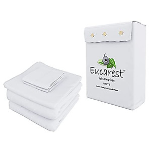 Split-King Eucalyptus Lyocell Bed Sheets, Hypoallergenic 100% Organic Tencel, Thermal Regulating and Moisture Wicking for Hot Sleepers, Superior to Bamboo Viscose. Extra Deep Pockets - White