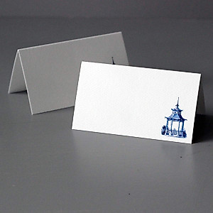 Nancy Nikko Place Cards - Blue and White GAZEBO PAGODA for Weddings, Showers, and Dinner Parties. Table Tent Style, Scored for easy folding. Available in Pkgs of 12/25 / 50 (50)
