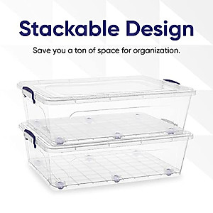 Superio Under Bed Clear Storage Bin with Lid, Stackable Plastic Storage Container with Latch Closure (42 Quart- Under Bed)