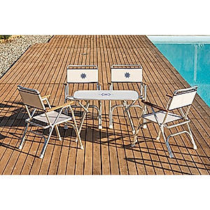 FORMA MARINE Boat Chairs Navy Blue Deck Folding Marine Aluminum Teak Furniture Set of 2 M100NB