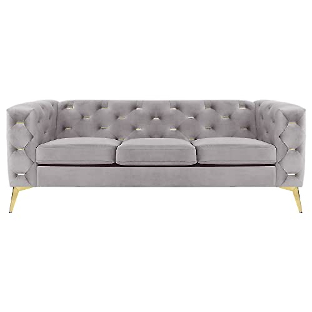 AVZEAR Large Sofa, Mid Century Modern 3 Seater Sofa 84'' Velvet Upholstered 3-Seater Living Room Sofa with Button and Copper Nail on Arms and Back for Living Room Bedroom Small Apartment Office, Grey