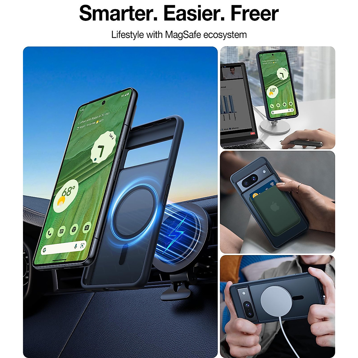 TORRAS Magnetic Shockproof for Pixel 8 Case, [Military Grade Drop Tested] [Compatible with MagSafe] Protective Slim Translucent Hard Plastic Phone Case for Google Pixel 8 Case 6.2", Black