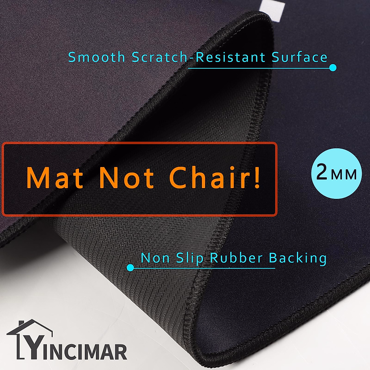 Yincimar Gaming Chair Mat for Hardwood Floor,Anti-Slip Floor Protector Game Controller Rubber Gaming Computer Chair Mat for Gaming Room Home Office Decor (Round 47 inches,Black)