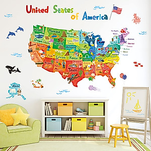 DECOWALL SG2-2307 Colourful USA Wall Stickers Decals Peel and Stick Removable for Kids Nursery Bedroom Living Room décor Wallpaper United States US
