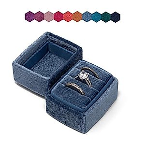 Velvet Ring Box | Ring Holder | Jewelry | Proposal | Wedding | Ceremony | Engagement | Photography | Keepsake | Bridal | Hexagon | Rectangle | Single | Double | Triple | (French Blue Triple)