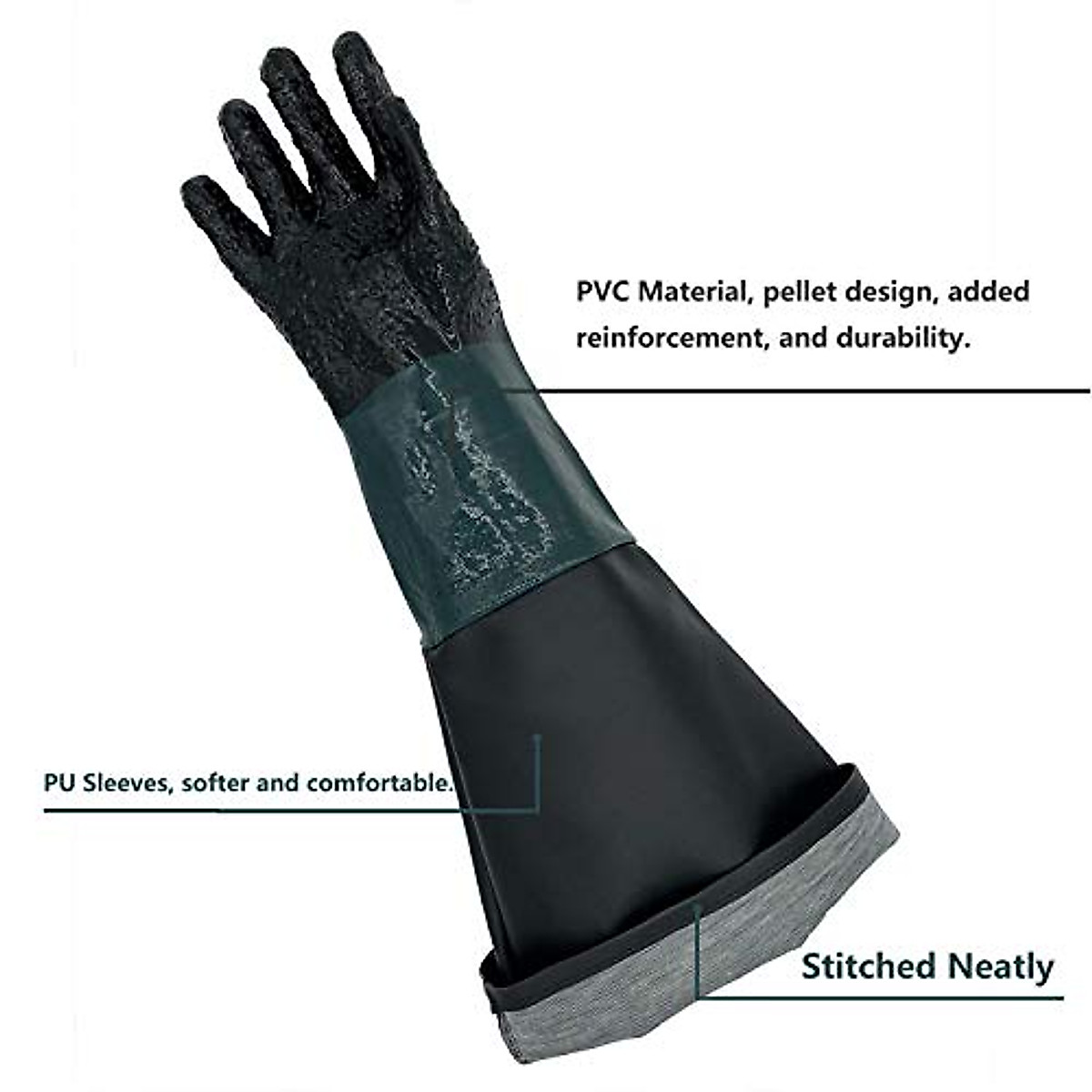 HOLDWIN Rubber Sandblaster Gloves for Abrasive Blasting be Used on Sandblast Cabinet Sand Blasting Gloves With Particle