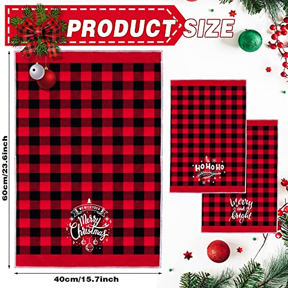 Tudomro 3 Pack Christmas Kitchen Dish Towels Red and Black Plaid Bathroom Hand Towels Buffalo Check Hand Dish Cloths Xmas Soft Washcloths for Home Holiday Party Decor, 23.6 x 15.7 Inches