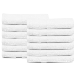 GOLD TEXTILES 12 Pcs New White (20x40 Inches) Cotton Blend Terry Bath Towels Salon/Gym Towels Light Weight Fast Drying