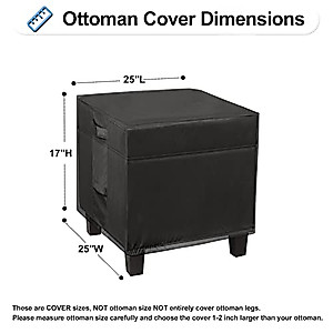 OutdoorLines Outdoor Waterproof Patio Ottoman Covers - Square UV-Proof Patio Side Table Cover Windproof Heavy-Duty Furniture Covering Protector 25L x 25W x 17H Inch, Black