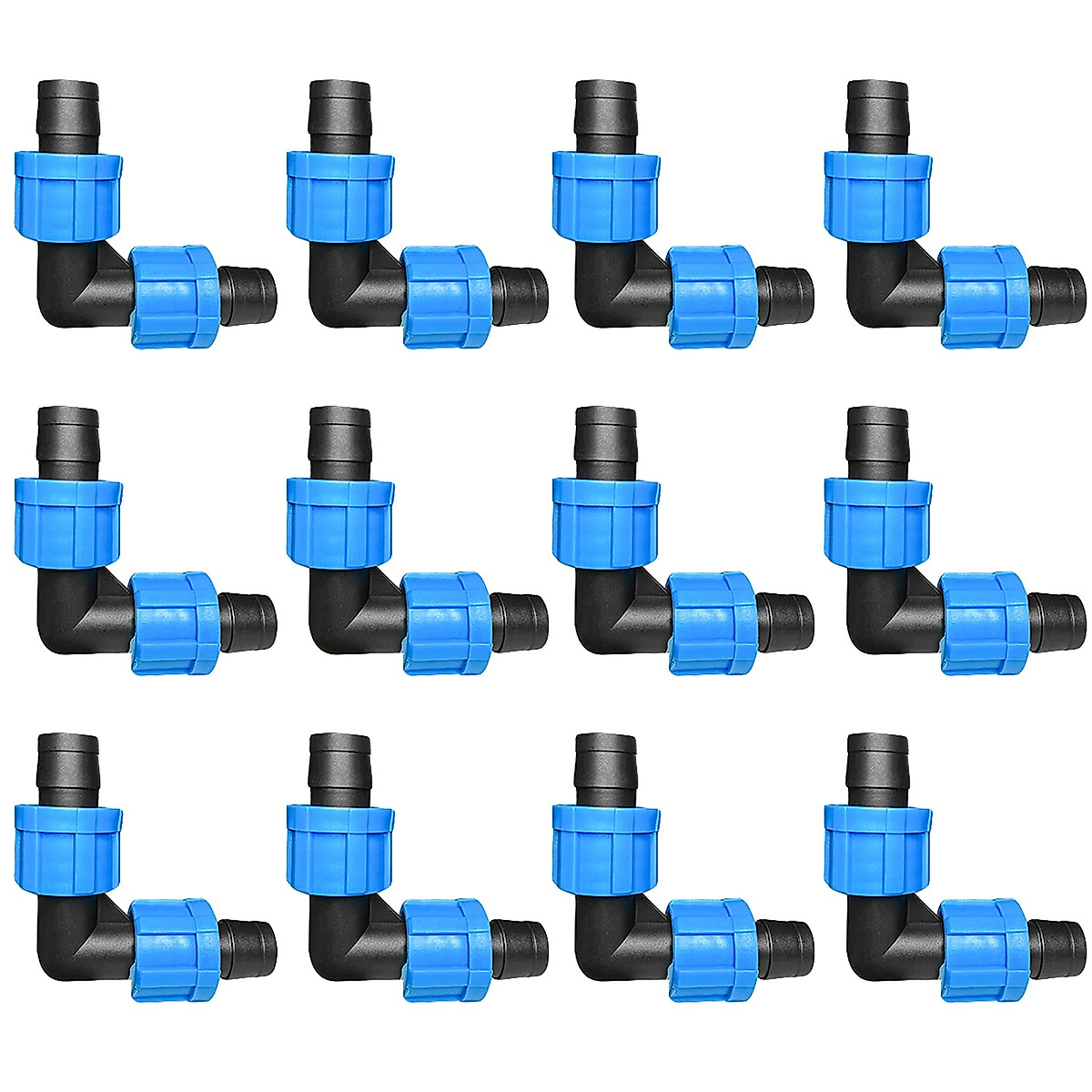 JTooloife 12 Pieces Drip Irrigation Elbow 1/2 Inch Universal Adapter Drip Tubing Fittings Connector Barbed Locking Fitting Fits Most 16-17mm Drip Tape and Tubing (12, Elbow)