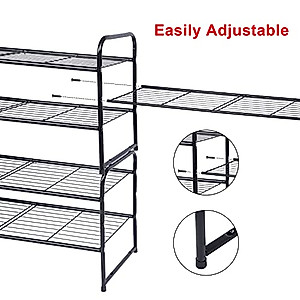 SUFAUY 2-Tier Stackable Shoe Rack, Shoe Shelf Storage Organizer for Entryway, Extra Large Capacity, Bedroom Footwear Organizer, Wire Grid, Black
