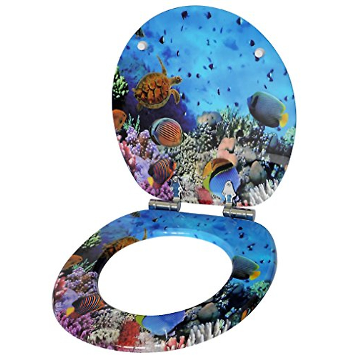 Sanilo ROUND, Silent Slow Close, Molded Wood, Adjustable Toilet Seat, Ocean