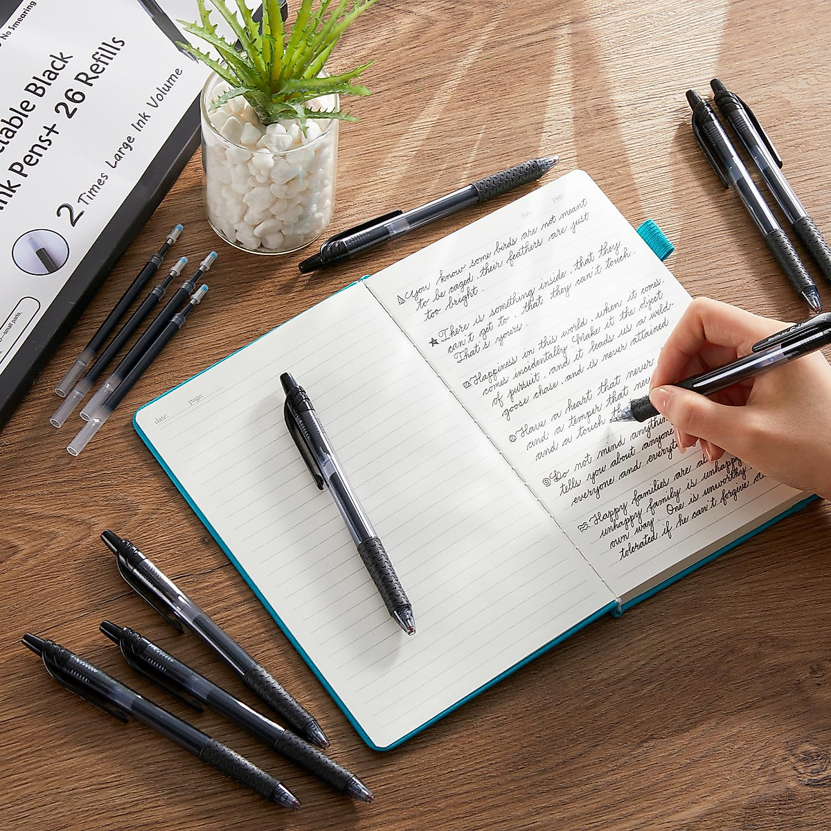 Black Gel Pens, 46 Pack(20 Gel Pens with 26 Refills) Lineon Retractable Medium Point Gel Pens Smooth Writing with Comfortable Grip for Office School