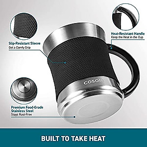 COSORI Coffee Mug Warmer & Mug Set, Beverage Cup Warmer for Desk Home Office Use, Coffee gifts, Electric 24 Watt, Touch Tech & LCD Digital Display, 304 Stainless Steel, 17 oz, Mug lid
