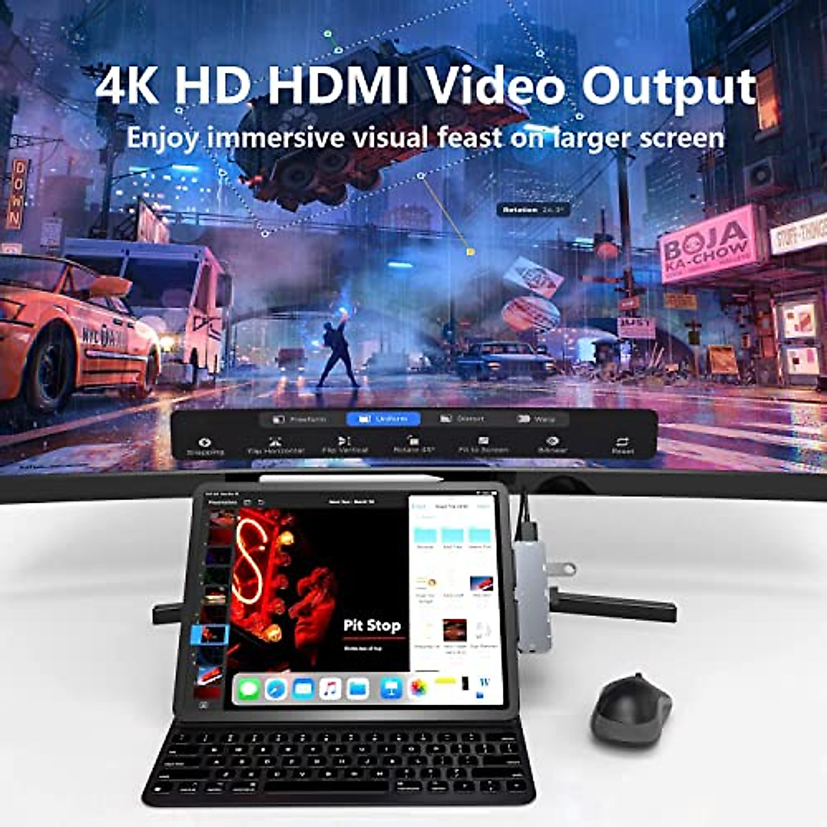 iPad Pro USB C Hub, 6-in-1 Adapter for iPad Pro 2021 iPad Air 5 Docking Station with 4K HDMI, 60W Power Delivery, 2 USB 3.0 & 3.5mm Headphone Jack, for MacBook Air, MacBook Pro, XPS, and More