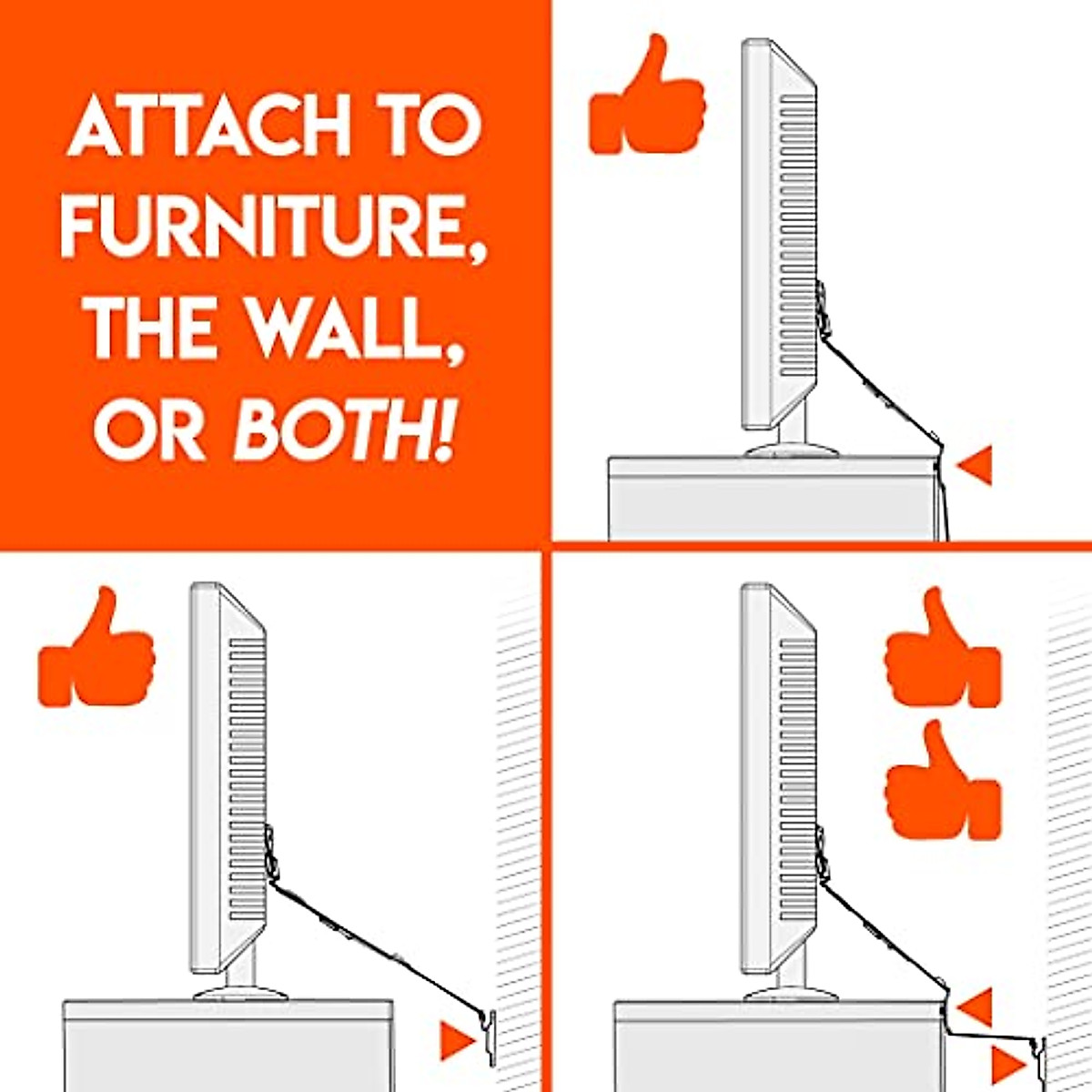 ECHOGEAR TV Safety Straps for Flat Screens - Anchor TVs Up to 90" to Furniture Or The Wall - Pre-Assembled Anti-Tip Strap Includes All Hardware for Baby Proofing Your TV