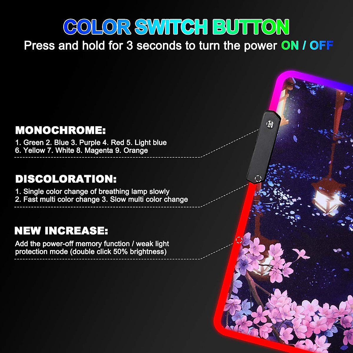 Anime LED Mouse Pad Extended Large RGB Gaming Mousepad Desk Mat for PC Laptop 31.5×11.8 inches