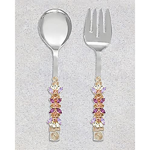 YoTreasure Tiramisu All The Pinks Stainless Steel Pink Purple Salad Server Set Cooking Utensils for Kitchen
