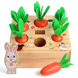 SKYFIELD Carrot Harvest Game Wooden Toy for Baby Boys and Girls 1 2 3 Year Old, Educational Shape Sorting Matching Puzzle Gift Toy with 7 Sizes Carrots.Great Montessori Toy for Toddlers 1-3