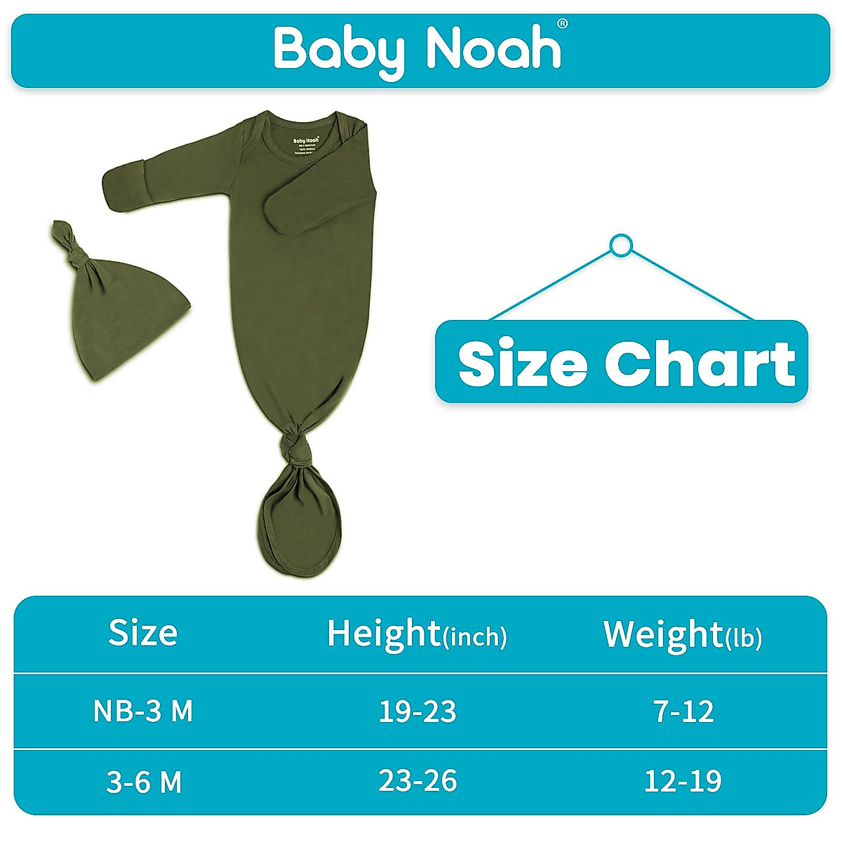 Newborn Baby Knotted Gown, Super Soft Silky Infant Long Sleeve Sleeper for Baby Girl and Boy Sleeping Bag with Mittens and Hat Set (Extra Long)