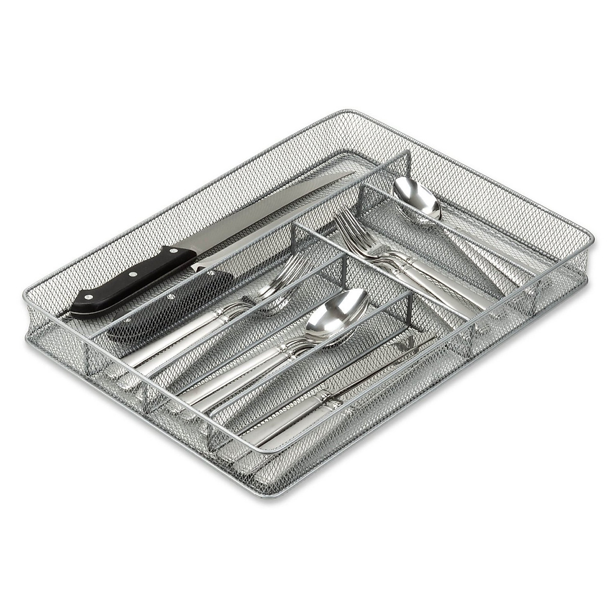 YBM Home Metal Silverware Organizer for In-Drawer Cutlery Storage, 6 Compartment Mesh Cutlery Flatware Tray Sorts Kitchen Utensils, Great for Office Supplies 1132s
