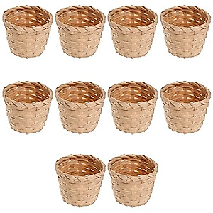 Zerodeko Mini Easter Basket 10PCS Miniature Artifical Wood Woven Baskets, Mini Woven Baskets Without Handles for Home Office Table Party Favors Crafts Decoration Mini Woven Basket Without Handles