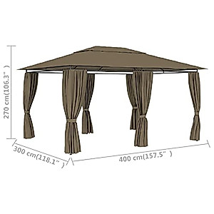 Garden Marquee with Curtains,Outdoor Gazebo, Hardtop Gazebo,Backyard Gazebo,Patio Gazebo,Grill Gazebo,for Barbeque, Patio, Deck,Garden Party,Markets,13.1'x9.8' Taupe 0.6 oz/ft²