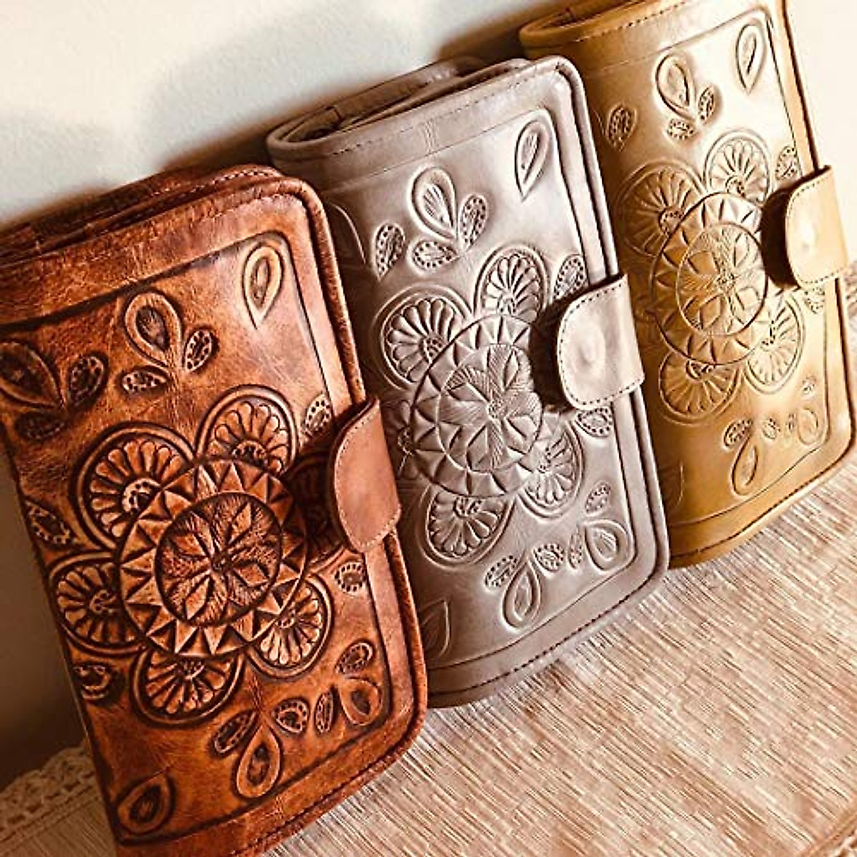 Womens Wallet, Purse, Genuine leather, Clutch, Billfold, Embossed, Trifold ladies wallet, Checkbook holder, Cash, Coins, gift for mom, gift for wife, Brown