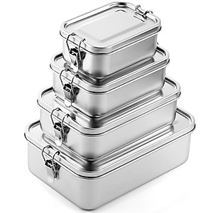 Umigy 4 Pcs Stainless Steel Bento Box Metal Lunch Box Food Storage Containers Metal Lunch Container, Lockable Clips to Leak Proof, Reusable Dishwasher Safe Lunch Snack Boxes for Work, Picnic (4 Sizes)