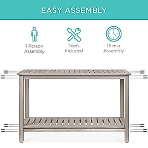 Best Choice Products 48in 2-Shelf Eucalyptus Wooden Console Table Indoor Outdoor Multifunctional Buffet Bar Storage Organizer w/Foot Sliders - Gray