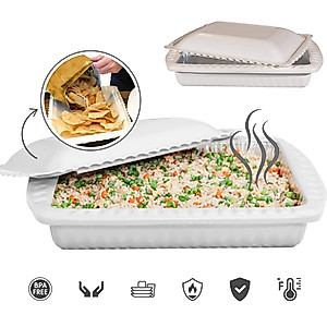Foil Decor Foil Pan Holder with Lid, 9x13x2 Foil Pan Carrier w/Heat Resistant Handles, Foil Pan Supporter w/Lid, Includes 1 Foil Pan, Made in the USA Travel Serving Dish - White