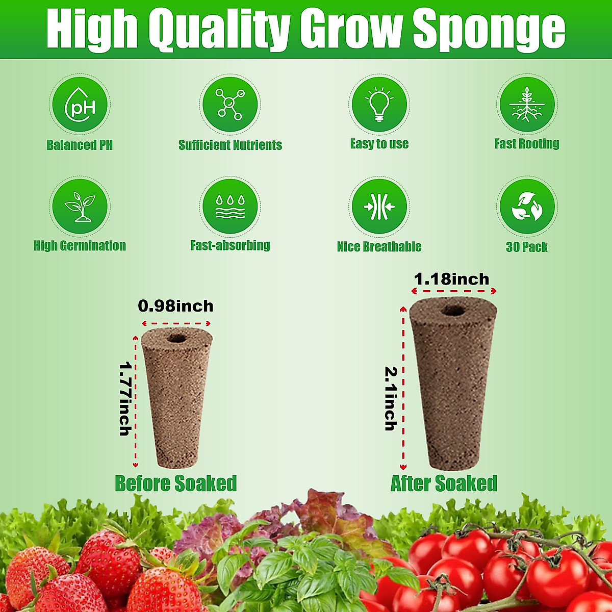 Haovegfloer 30 PCS Grow Sponges, Seed Starter Pods Replacement Root Growth Sponges, Seed Pods Kit for Partly QYO, LYKO, Idoo Hydroponic Garden System(Square