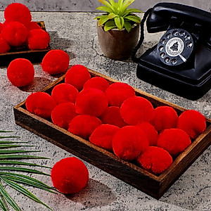Red Pom Poms Christmas Faux Fur Pompom Ball Acrylic Large Red Pompoms Crafts Holiday Pom Balls Fluffy Plush Pompom for DIY Christmas Costume Supplies Party Decorations, 2 Inches (30 Pieces)