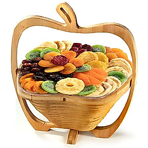 Dried Fruit Favorites on Apple Shape Bamboo Tray, Converts to Bowl for Birthday, Thank You, Corporate Gifts by Blue Bow Gourmet