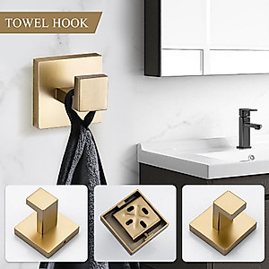 TURS Brushed Gold 4-Pieces Bathroom Hardware Set Towel Bar Set Include 16 Inch Single Towel Bar Towel Holder Toilet Paper Holder Towel Wall Mounted Robe Hook, Stainless Steel