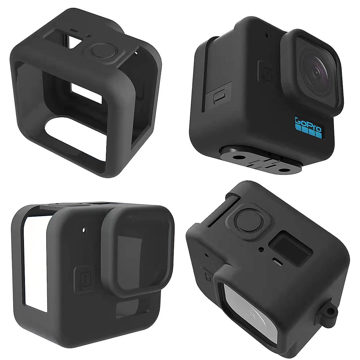 aMagisn Silicone Case Bag Screen Protector for GoPro HERO11 Black Mini Tempered Glass Film Cover Shield (1+2)