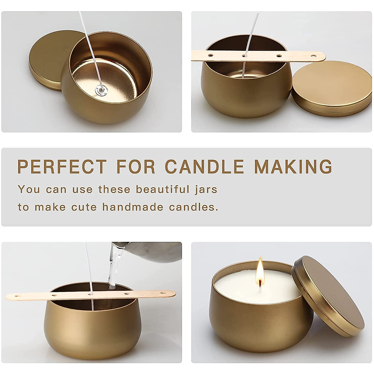 SONVIIBOX 8oz Gold Candle Tins for Making Candles 24 Pack - Candle Jars 8 oz Tin Bulk Candle Jars with Lids for Candle Making (Gold)