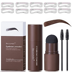 ibcccndc One Step Eyebrow Stamp Shaping Kit - Eyebrow Powder Stamp with 10 Reusable Eyebrow Stencils 2 Eyebrow Pen Brushes, Long Lasting Waterproof Eyebrow Makeup (dark brown)