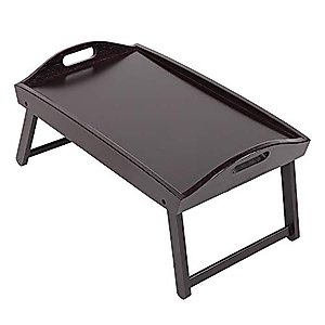 MengK Convenient and Stylish Foldable Curved Breakfast Tray in Brown - Enjoy Breakfast in Bed or Work from Anywhere with This Portable Tray
