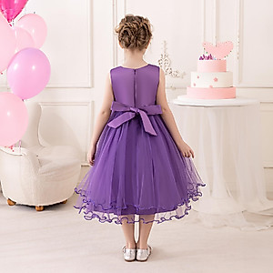 LENEFU Baby Girl Princess Bridesmaid Pageant Gown Birthday Party Wedding Dress Sleeveless Party Dresses Girl Clothes (Purple 140)