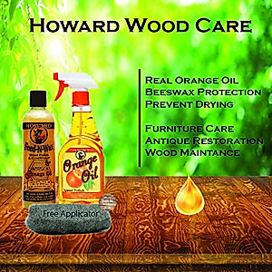 Howard Feed N Wax Wood Polish and Conditioner, and Howard Orange Oil Wood Polish, Wood Furniture Cleaner and Teak Wood Cleaner