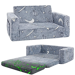 Toddler Chair Comfy,Toddler Couch,Extra Wider Seating,Glow in The Dark Kids Sofa Chair Space Moon Galaxy Soft Sofa Bed Gaming Room Decor Stuff Christmas for Kids Girl Boys