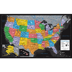 2 Pack - Laminated World Map & US Map Poster Set - Wall Chart Map of the World & United States - Made in the USA [Black]
