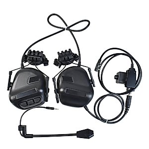 Hdlsina Helmet Mode Tactical Shooting headset + with U94 PTT 2pin with ARC Rail Adapter Noise Reduction & Sound Pickup Ear Protection (Black)