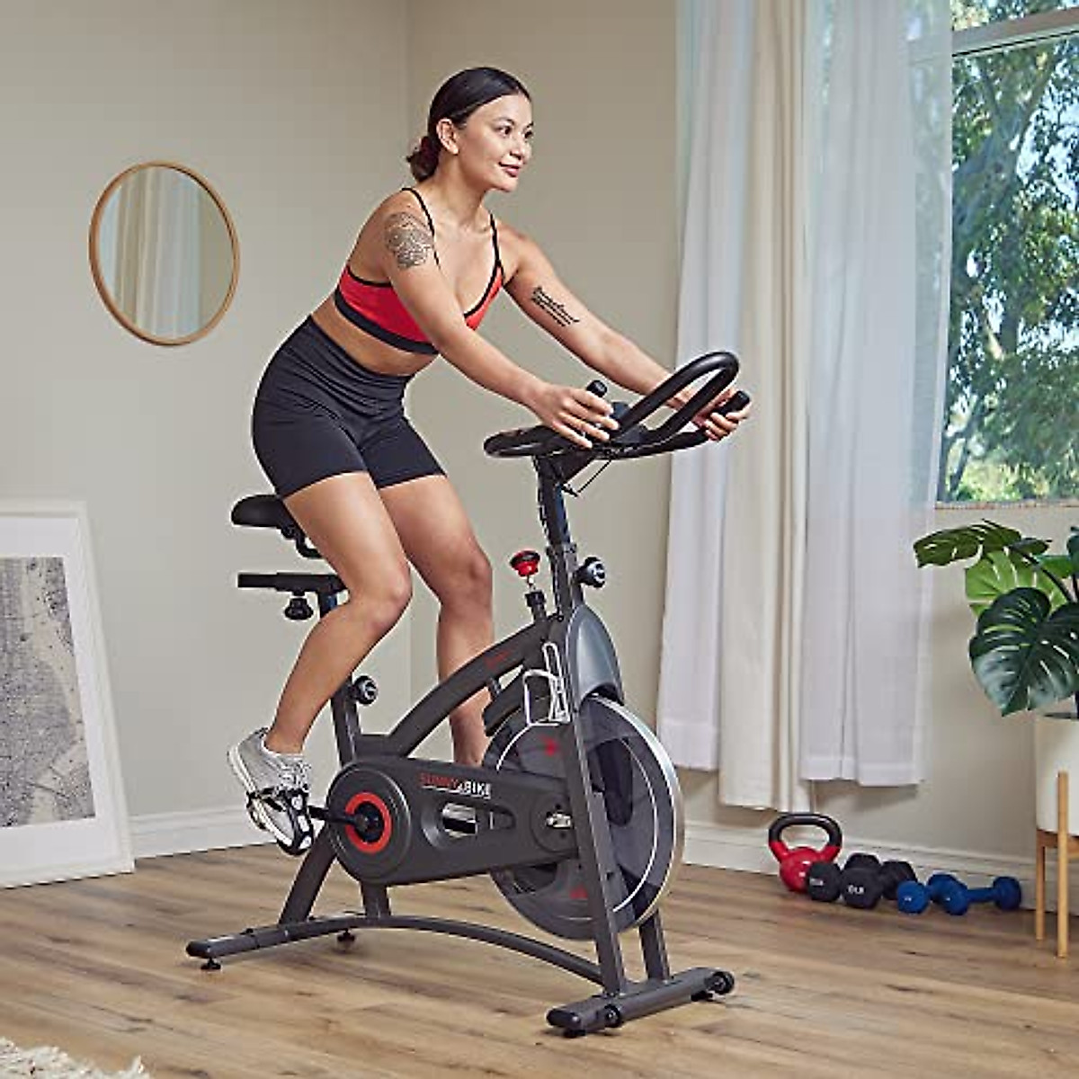 Sunny Health & Fitness Endurance Premium Magnetic Resistance Interactive Indoor Cycling Exercise Bike with Exclusive SunnyFit® App Enhanced Bluetooth Connectivity - SF-B1877SMART Gray