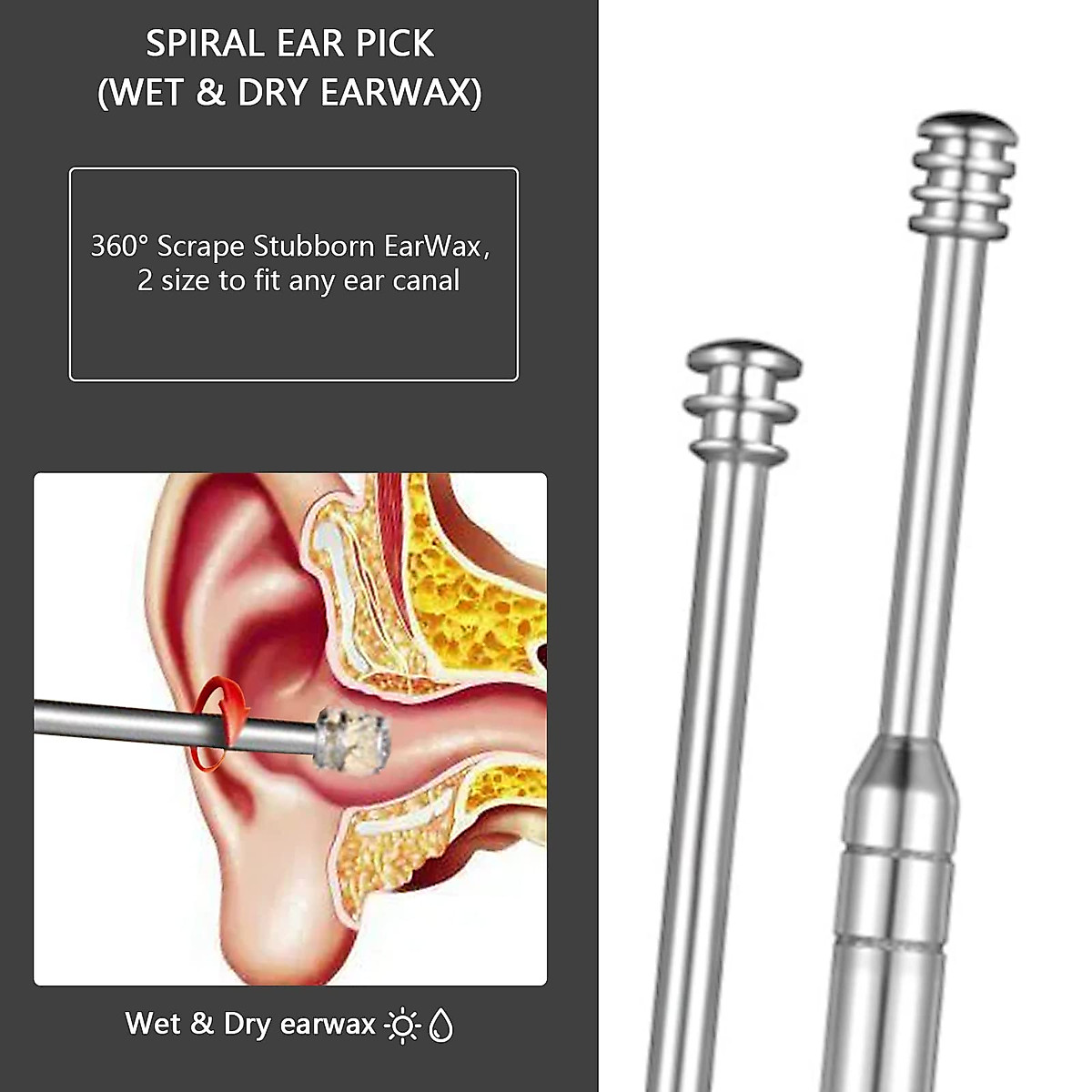 8 Pcs Ear Wax Removal Kit,Professional Double-Headed Ear Pick Earwax Removal Tools,316L Stainless Steel Ear Cleaner Curette with Cleaning Brush and Storage Box,Suit for Kid Adult(Silver)