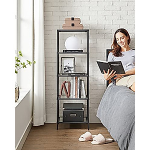 VASAGLE Bookcase, 5-Tier Bookshelf, Slim Shelving Unit for Bedroom, Bathroom, Home Office, Tempered Glass, Steel Frame, Black ULGT029B61