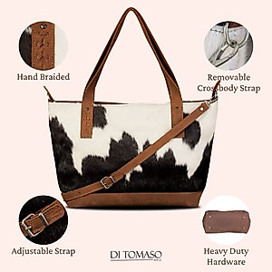 DI TOMASO Cowhide Purse Western Style - Genuine Leather Purse Limited Edition For Woman, Western Tote Handbag With Bi-color Pattern Garanted Whit Crossbody Srap